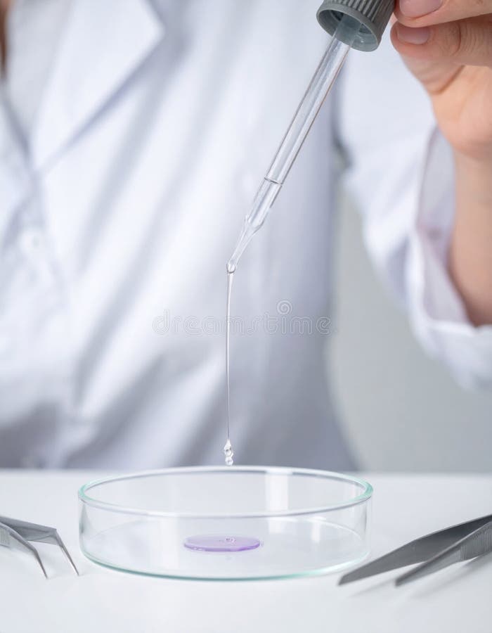 Scientist Hands Dropping Liquid into Petri Dish in White Lab with ...