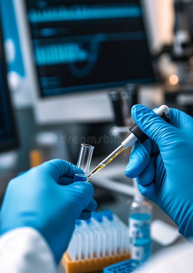 Scientist Hands in Gloves Using Pipette for High Quality Image Stock ...