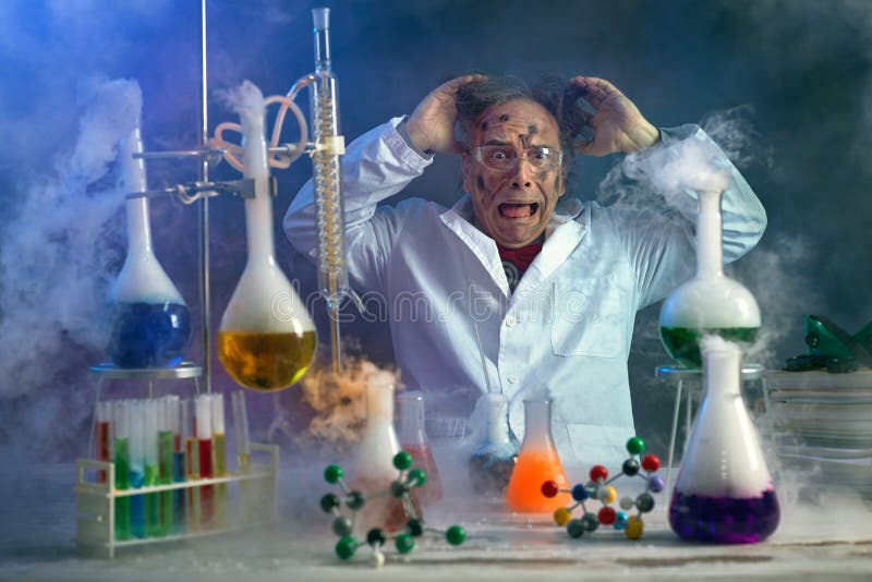 Crazy Chemist Doing Experiment Stock Image - Image of expression, crazy ...