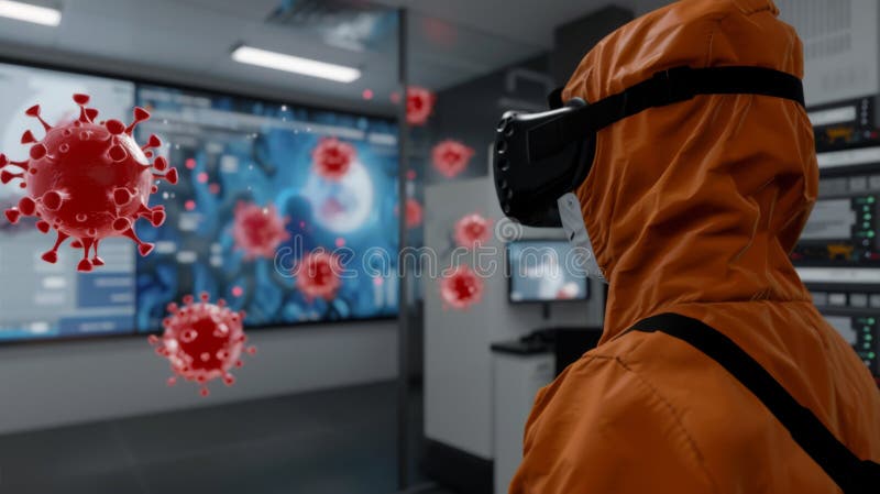 Scientist in Hazmat Suit Analyzing Virus Data in Laboratory Stock Photo ...
