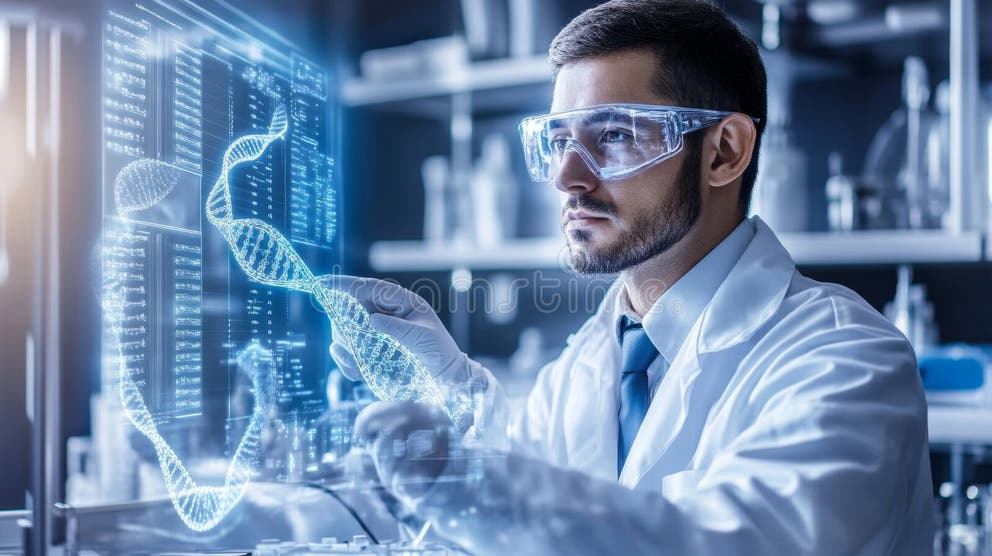 Scientist in Biotech Lab Analyzing DNA with Advanced Technology ...