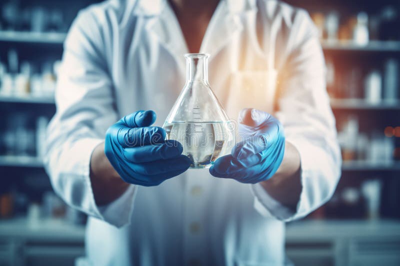 Scientist Holding Flask in Chemical Laboratory Background, Science ...