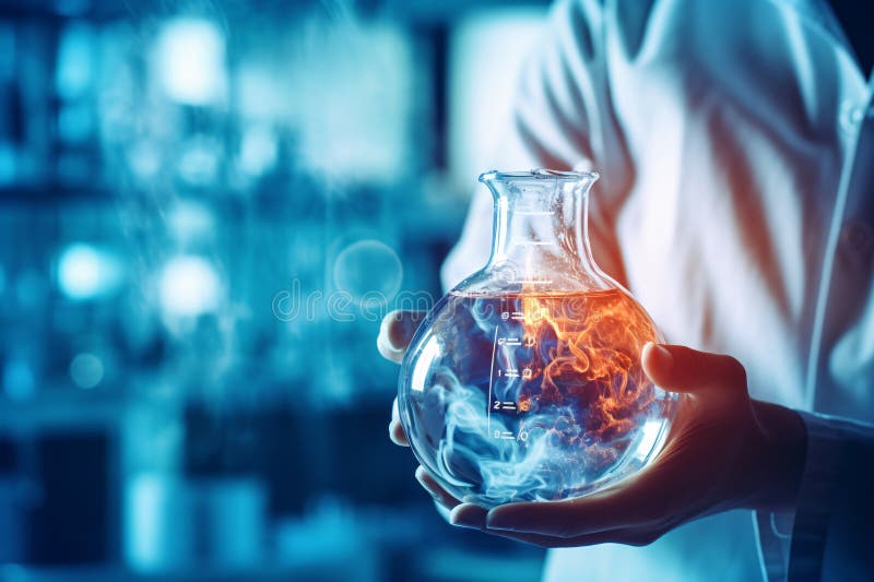 Scientist Holding Flask in Chemical Laboratory Background, Science ...