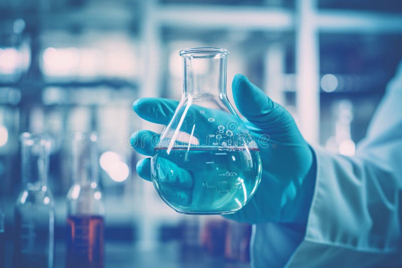 Scientist Holding Flask in Chemical Laboratory Background, Science ...