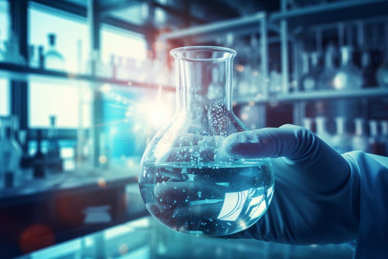 Scientist Holding Flask in Chemical Laboratory Background, Science ...