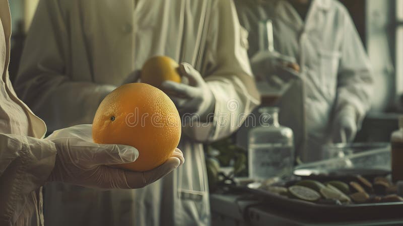 Scientist Holding Fresh Orange in Laboratory Setting. Research ...