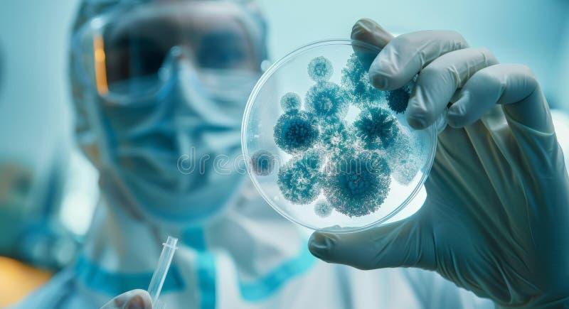 Scientist Holding Petri Dish with Microbes in Laboratory, Close-up View ...