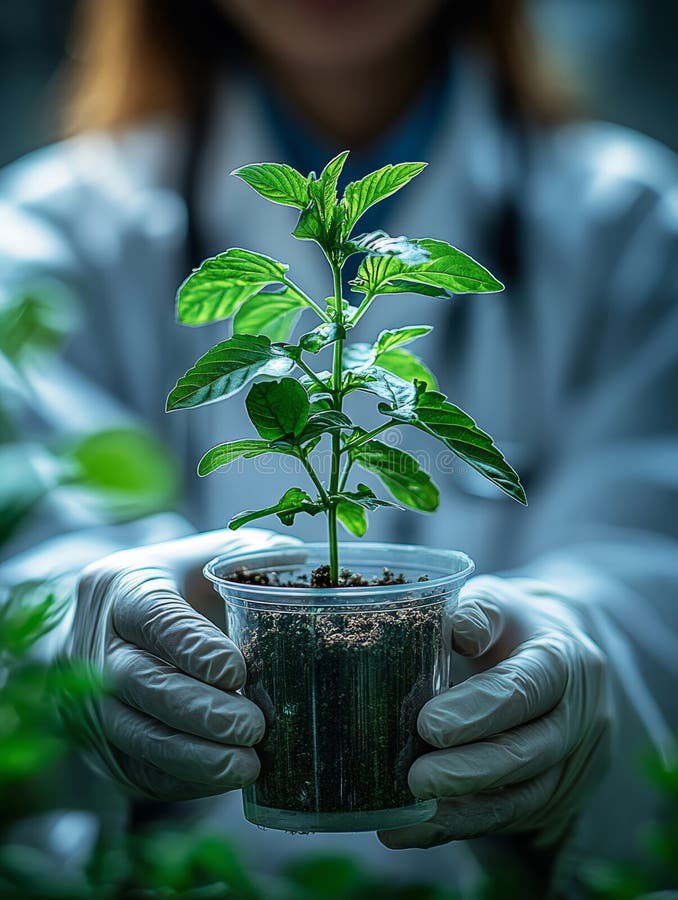 Scientist Holding a Small Plant in a Laboratory Setting Stock ...