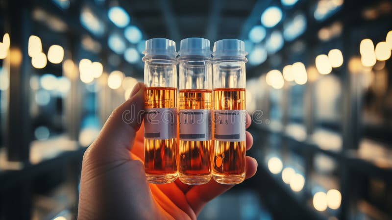 A Person Holding Three Test Tubes Filled with Liquid Samples Stock ...