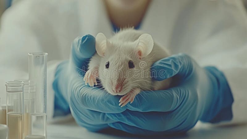 Scientist Holding White Laboratory Mouse in Gloved Hands in Research ...