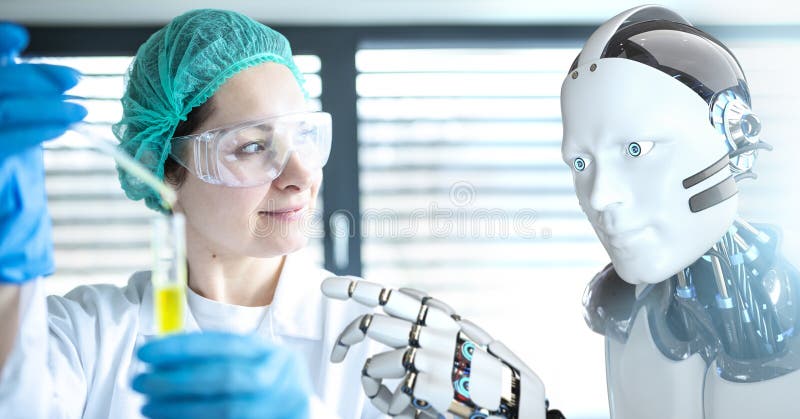 Scientist and Humanoid Robot Work Together Stock Photo - Image of ...