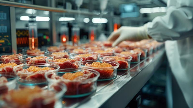 Scientist Inspecting Cultured Meat Samples in Lab. a Scientist in a Lab ...