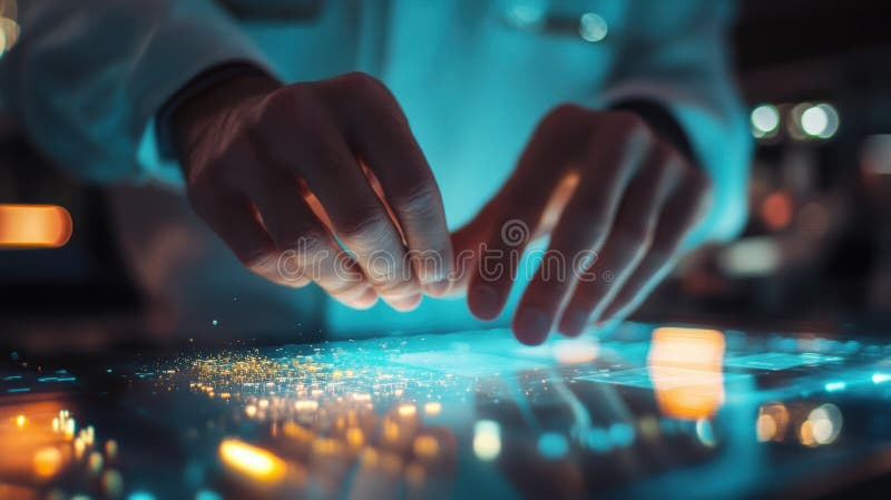 Scientist Interacting with Futuristic Interactive Touchscreen Display ...