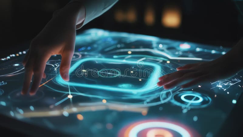 Scientist Interacting with Futuristic Transparent Display Screen Stock ...