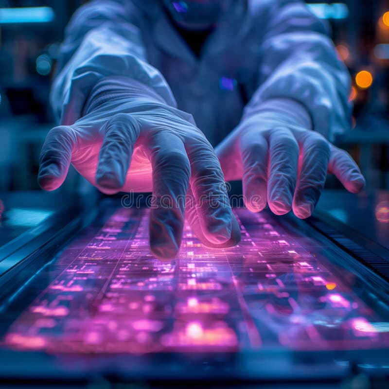 Scientist Working with Futuristic Touch Interface Stock Image - Image ...