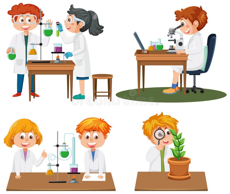 Scientist Kids Cartoon Characters Set Stock Vector - Illustration of ...