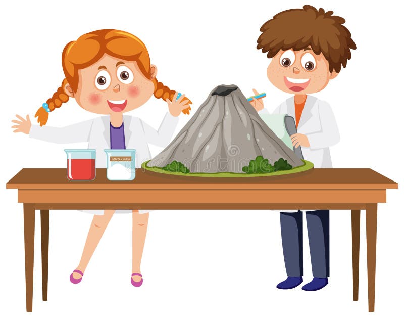 Scientist Kids Doing Volcano Science Experiment Stock Vector ...