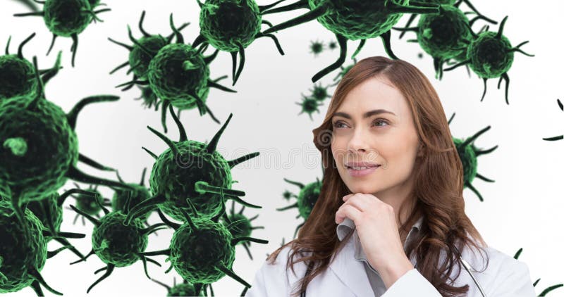 Scientist in Lab Coat Analyzing Virus Models, Contemplating Research ...
