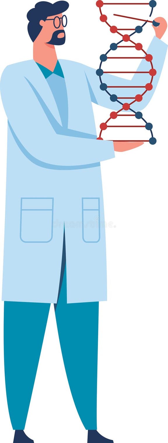 Scientist in a Lab Coat Examines a Dna Model in a Modern Lab, Exploring ...