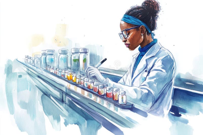 A Scientist in a Lab Coat is Focused on Her Work, Writing Notes on a ...