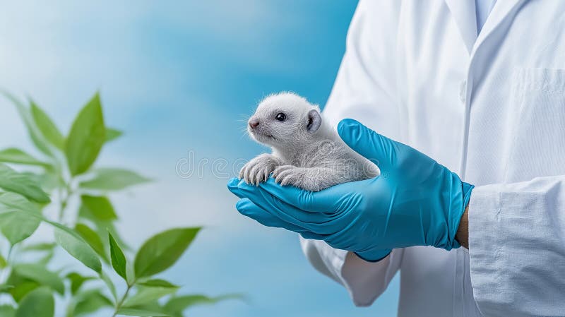 Scientist in Lab Coat Gently Cradling a Tiny Endangered Animal ...