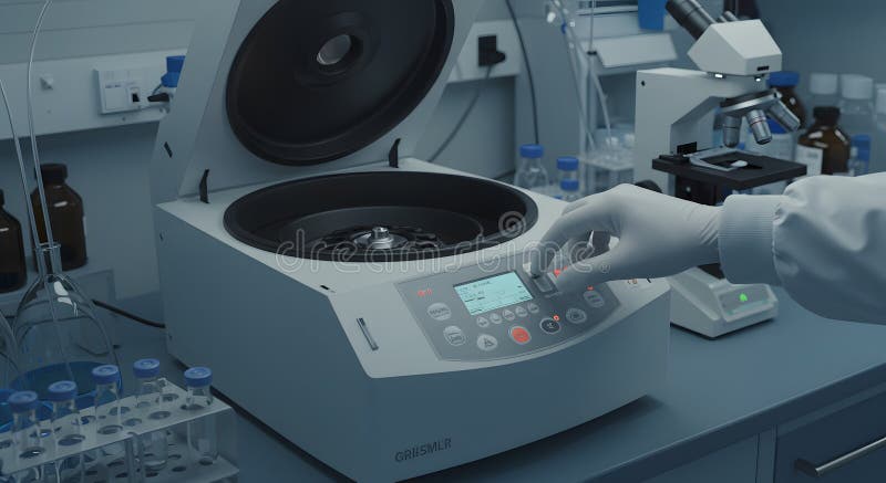 Scientist Operating Centrifuge in Lab: Medical Research and Analysis ...