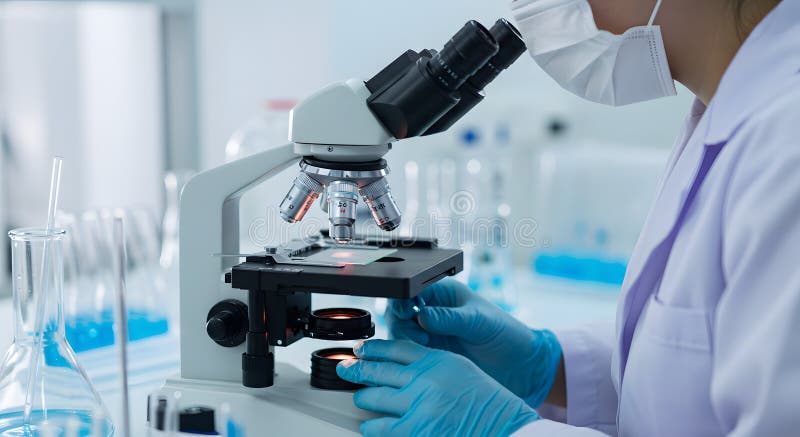 Scientist Using Microscope in Laboratory Research Stock Illustration ...