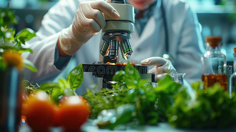 Scientist Examining Food Under Microscope Stock Illustration ...