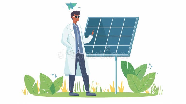 A Scientist in a Lab Coat Holding Up a New Type of Solar Panel Explaining the Innovative ...
