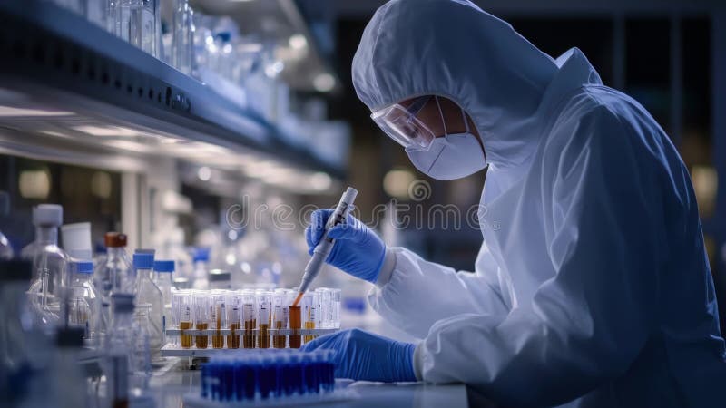 A Scientist in a Lab Coat Performs an Experiment or Procedure in a Well ...