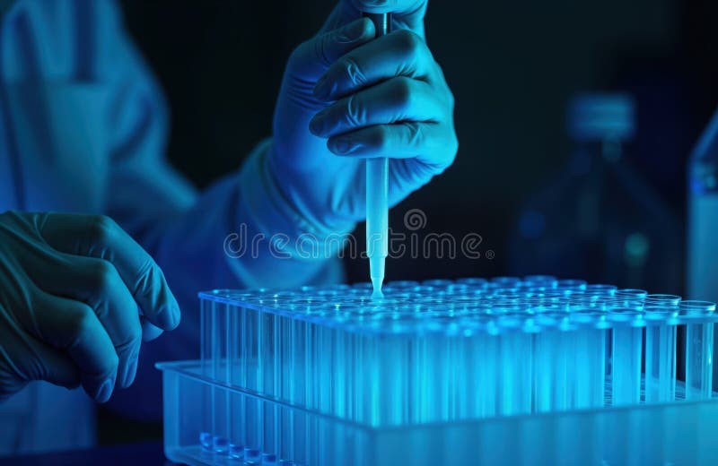 Scientist in Lab Coat Uses Pipette To Transfer Liquid into Test Tubes ...