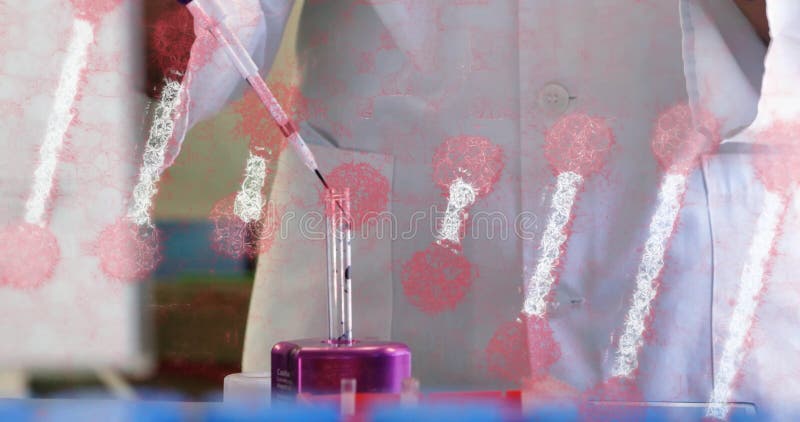Scientist in Lab Coat Using Pipette with Molecular Structure Animation ...