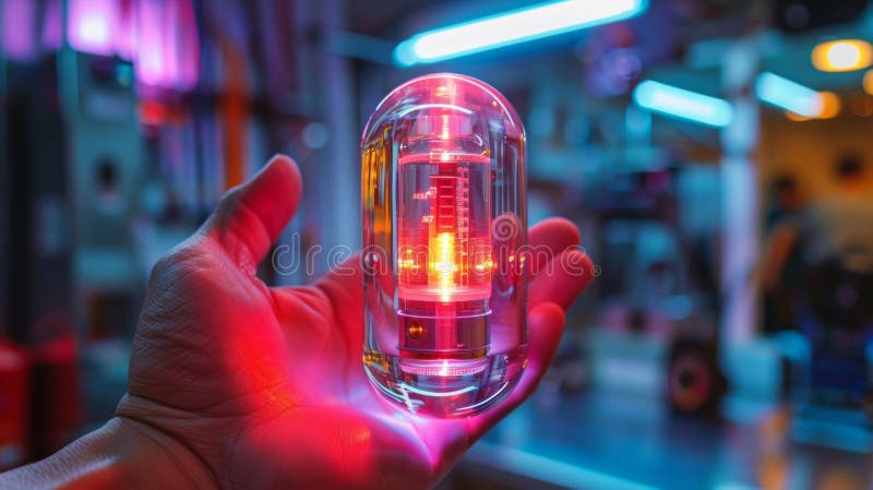 A Scientist in a Lab Conducting an Experiment with a Fluorescent Sample ...