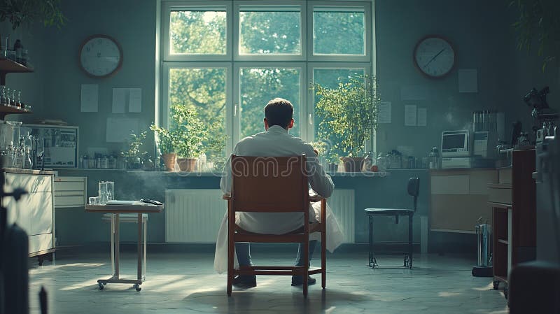 Scientist in Lab, Looking Out Window Stock Illustration - Illustration ...