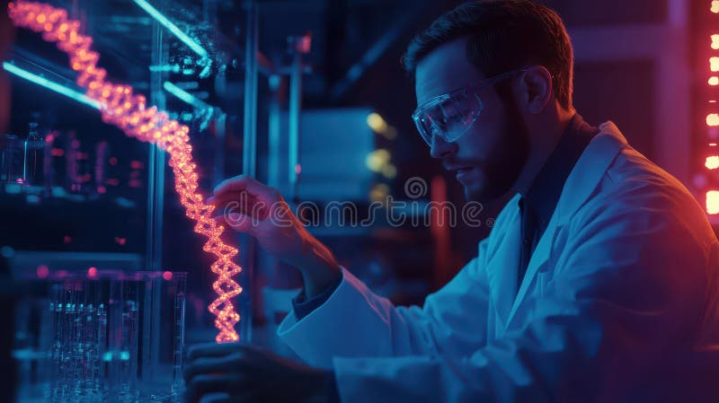 Scientist in Lab Manipulating DNA Strand Visualization Stock Photo ...