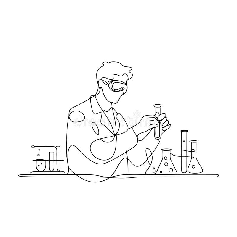 Scientist in Lab Performing Experiment with Test Tubes Vector ...