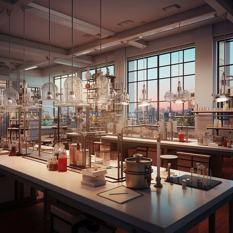 Scientist Lab Workplace Interior Design with Equipment and Tools for ...