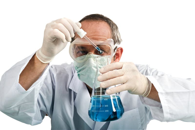 Smirking Mad Scientist Pouring Liquid Stock Photo - Image of adult ...