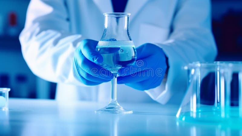 Scientist Laboratory Analyzing Blue Substance in Beaker Conducting ...