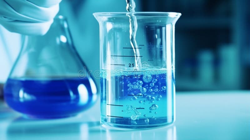 Scientist Laboratory Analyzing Blue Substance in Beaker Conducting ...