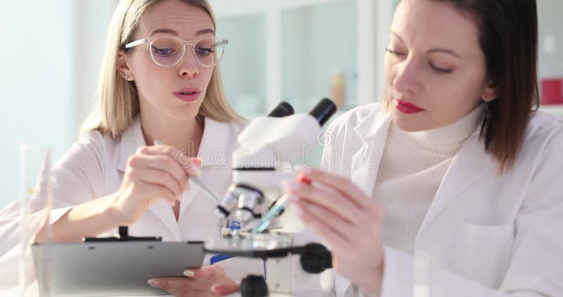 Scientist Laboratory Assistant Dripping Toxic Blue Liquid and Working ...