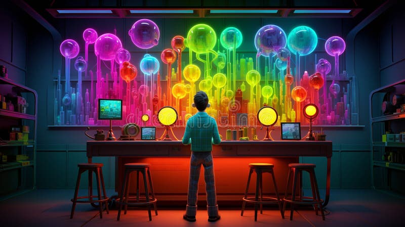 A Scientist in the Laboratory, Drawing in the Pixar Style Stock ...