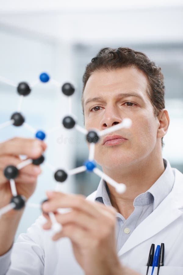 Scientist, Laboratory and Man with Molecule Structure for Theory ...
