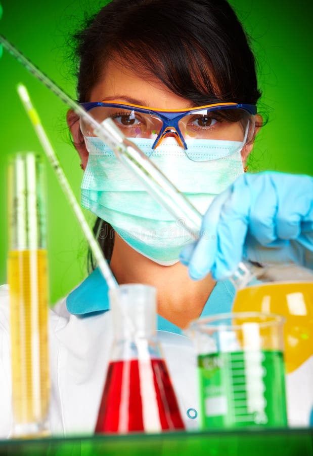 Female Laboratory Scientist Doctor Green Test Tube Stock Image - Image ...