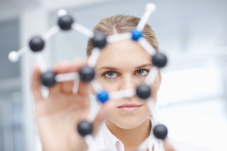 Scientist, Laboratory or Woman with Molecule Structure for Theory ...