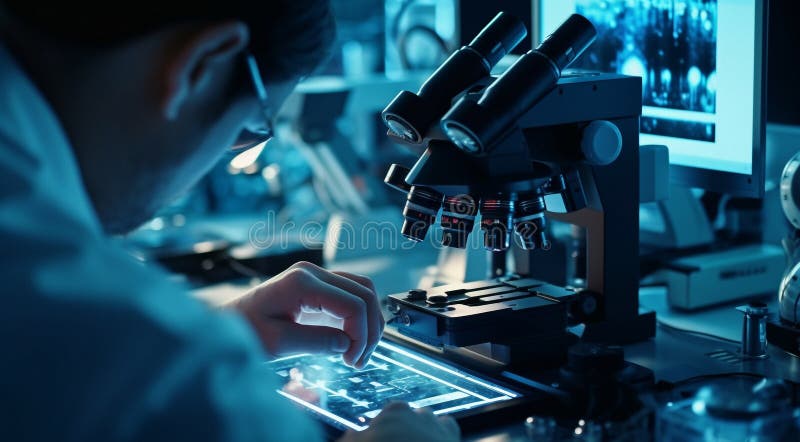 Scientist Looking at a Microscope, Laboratory Worker Doing His Work ...