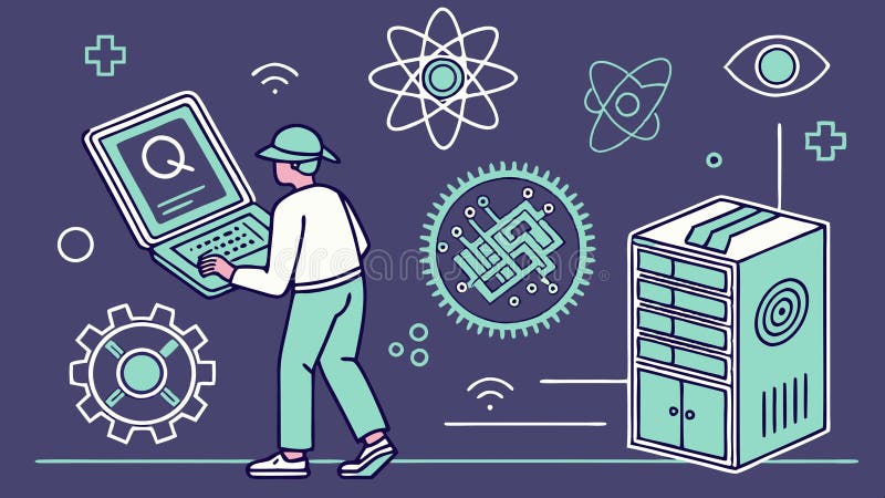 Scientist with Laptop and Atoms, Science Research and Innovation, Tech ...