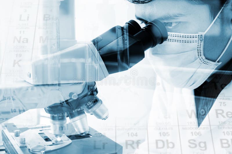 Scientist Looking through a Microscope for Chemistry Test Samples Stock ...