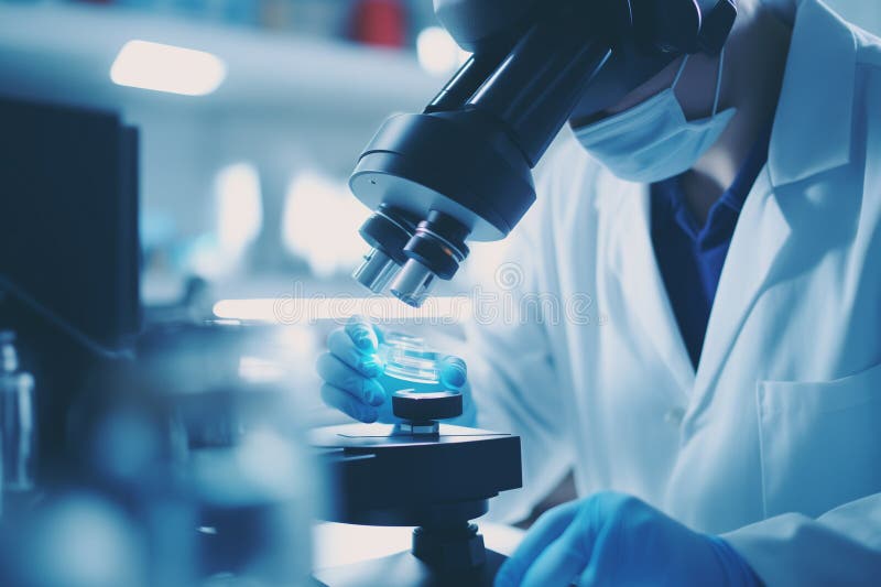 Scientist Looking into Microscope in Research Center, Microbiologist ...