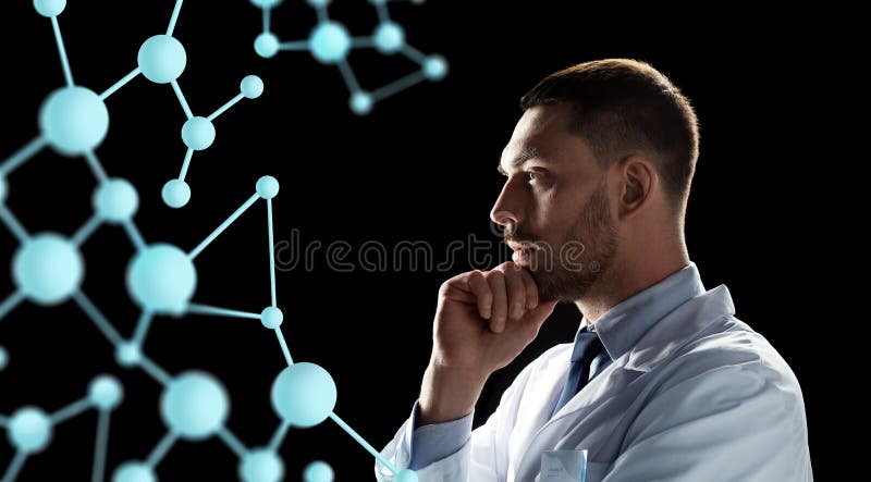 Scientist Looking at Molecule Projection Stock Photo - Image of doctor ...